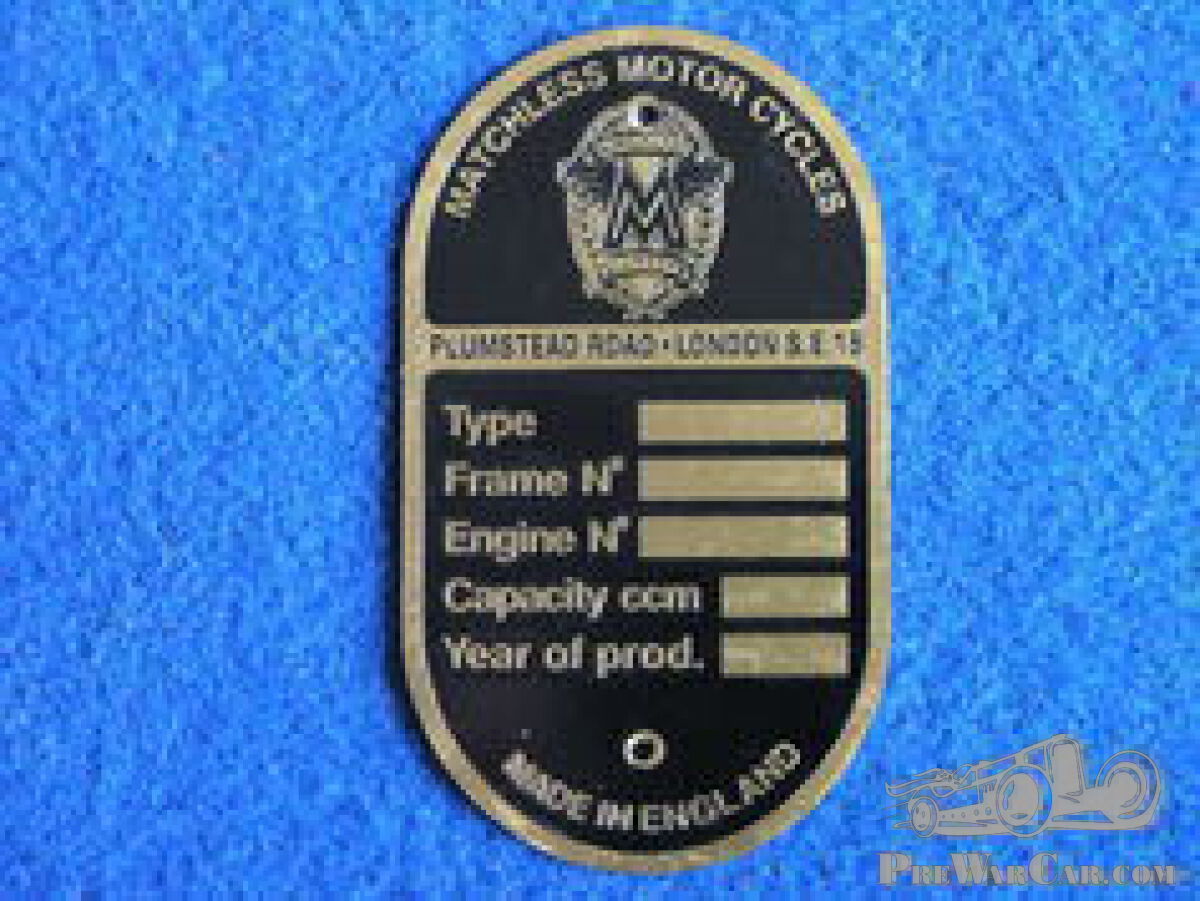Part Matchless Number plate A variety of motorcycles for sale - PreWarCar